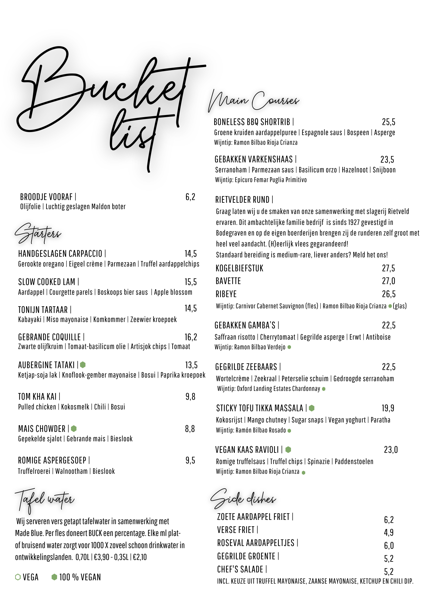 Bucket lists - Buck Bar Kitchen